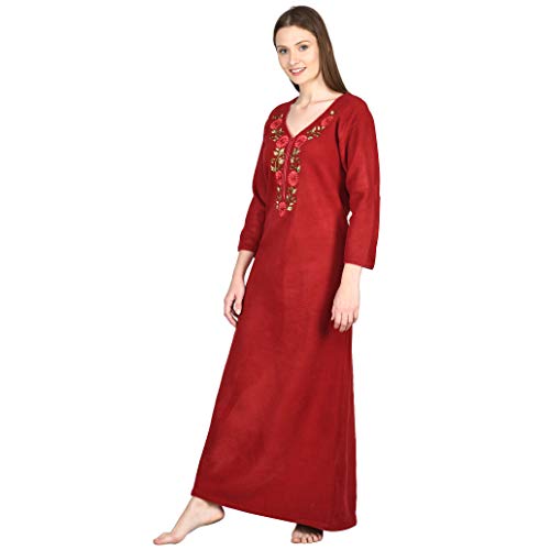 Buy Noty Women Woolen Winter Fleece Nighty 3/4 Sleeve - (Maroon) at ...