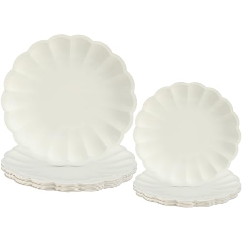 Newtay 30 Pcs Cream Scalloped Paper Plates 9.5 Inch and 7.5 Inch Shell ...
