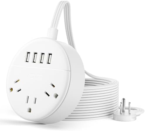 White Extension Cord 10 FT, Ultra Thin Flat Plug Power Strip with 4 USB ...
