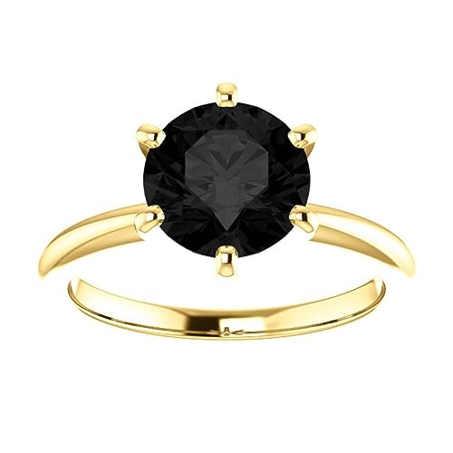 Amazon.com: 1 Ct Solitaire Black Diamond Ring 10K Yellow Gold, Six ...
