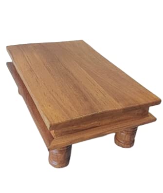 Wooden Bajot Natural Tone Handmade Pooja Seating Stool Traditional ...