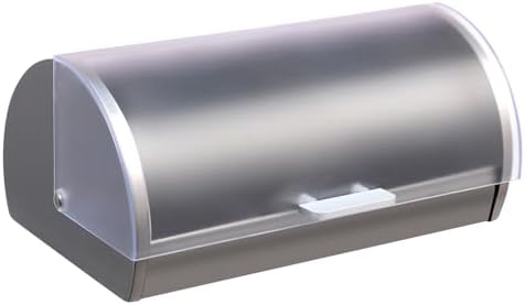 HollyHOME Metal Bread Bin with Frosted Plasted Roll Top Lid,Bread Box ...