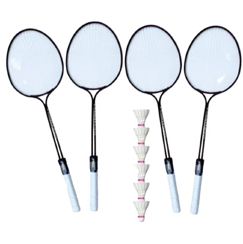 Kang International Pack of 4 Piece Double Shaft Badminton Racket with 6 ...
