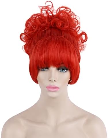 Amazon.com: FVCENT Short Red Cosplay Wig with Bang Curly Updo Wig Red ...