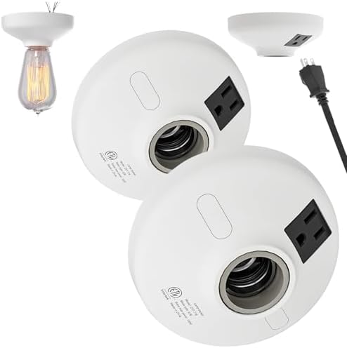 2-in-1 2 Pack Light Socket Adapter with Outlet - E26/E27 Bulb to Power ...