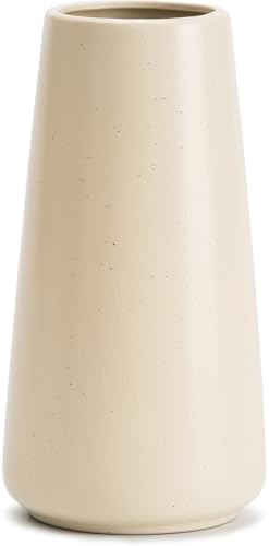 Amazon.com: Beige Ceramic Vase - 8“ Neutral Vase Home Decor, Boho Off ...