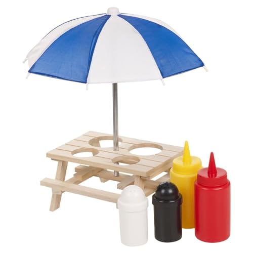 Picnic Table Parasol Pub Cruet Condiment Set Salt Pepper BBQ Sauce ...