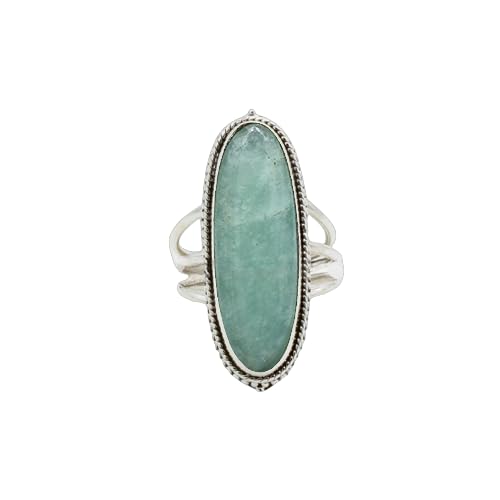 Amazon.com: Natural Amazonite Ring 925 Sterling Silver Boho Amazonite Jewelry Long Oval Green ...