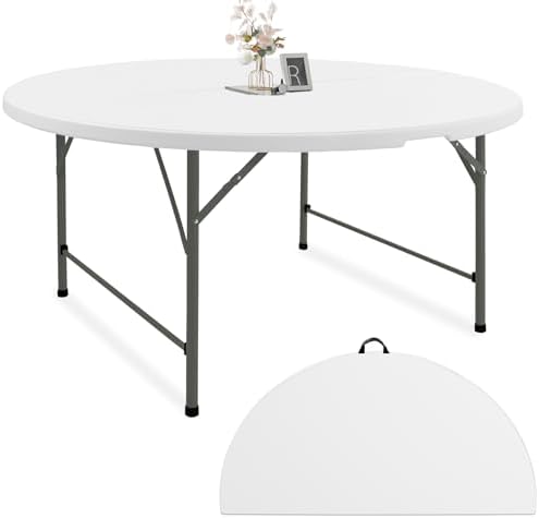 Amazon.com: Fivenl 5 FT Round Folding Tables White Foldable Table, Fold ...