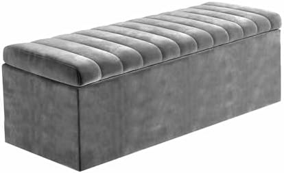 R&M Furnishers SD Chesterfield Ottoman Storage Box - Grey Plush Velvet ...
