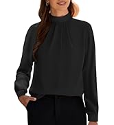 Funlingo Women's 2024 Long Sleeve Tops Dressy Casual V Neck Tunic Shirts Loose Chiffon Work ...