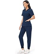 Amazon.com: Athletic Scrub Set for Women Joggers 4-Way Stretch V-Neck ...