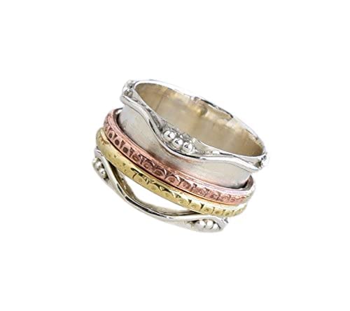 Amazon.com: 925 Sterling Silver Spinner Ring for Women, Yoga Maditation ...