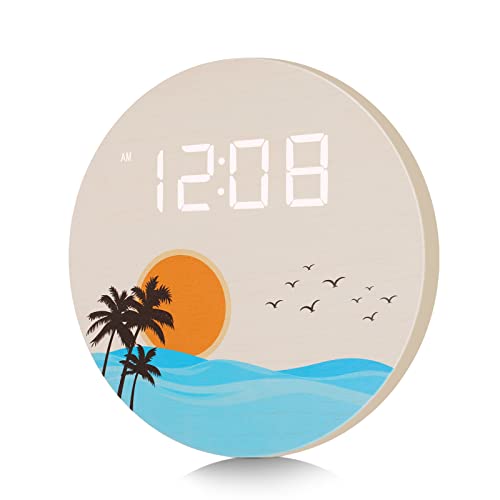 DMDMBSR USB Plug in Digital Wall Clock, Sunset Ocean Wave Design, 12 ...