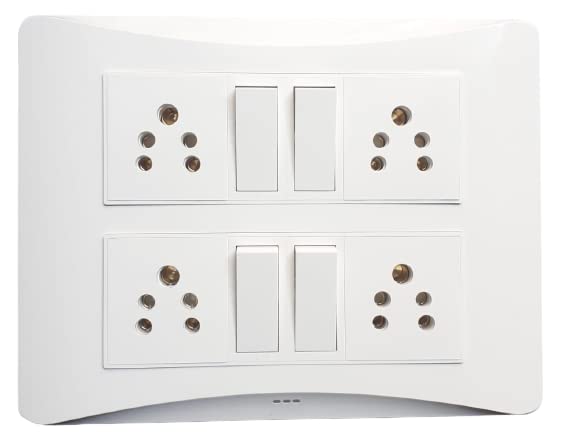 Modular Plate SIZE-12M | with 4 Socket 6A/240V AC & 4 Switch 6A (1 Way ...
