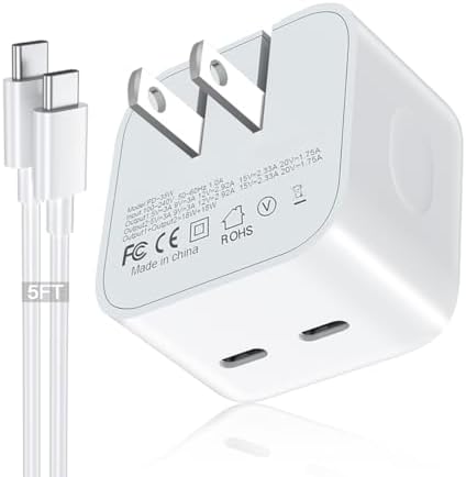 Amazon.com: 35W Dual USB-C Port Compact Power Adapter with 5FT C to C ...