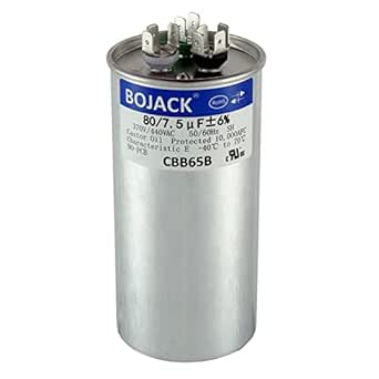 BOJACK 80+7.5 uF 80 7.5 MFD ±6% 370/440 V AC CBB65 Dual Run Circular Start Capacitor for AC ...