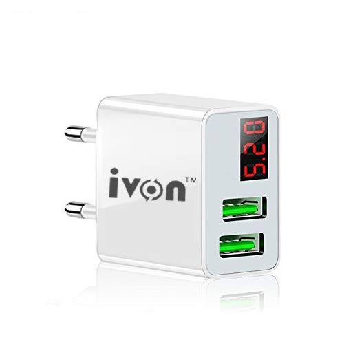 IVON Quick Charger Adapter with Digital Display, Dual USB Port 5V/3.1A ...