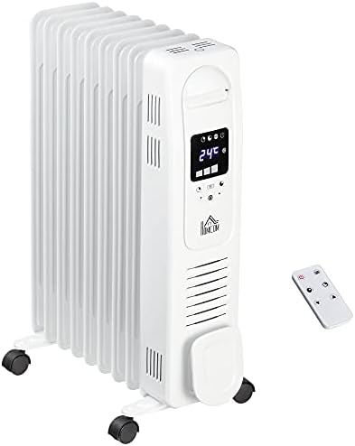 HOMCOM 1500W Oil Filled Radiator, 7 Fin Portable Electric Heater with ...
