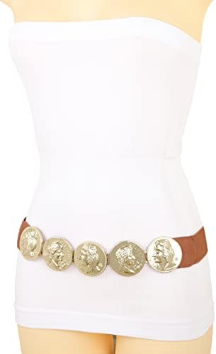 Women Elastic Fabric Belt Hip High Waist Gold Metal Greek Coin ...