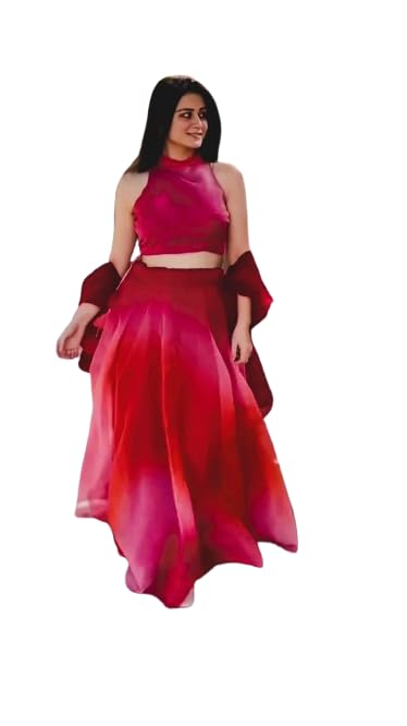 Buy AVAKAR Red colour digital print organza festive lehenga choli with ...