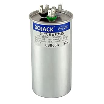 BOJACK 70+7.5 uF 70/7.5 MFD ±6% 370/440 V AC CBB65 Dual Run Circular Start Capacitor for AC ...