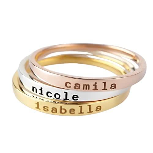 Amazon.com: Custom Name Ring - Stackable Sterling Silver or Gold Rings ...