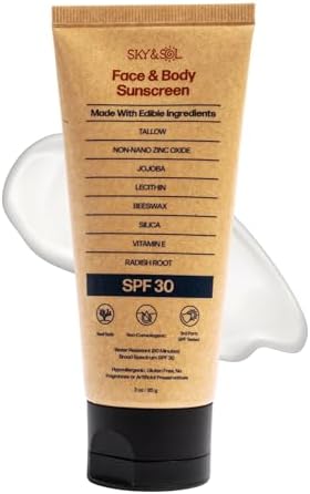 Amazon.com : Sky and Sol Natural Mineral Sunscreen SPF 30 3 oz: Natural Tallow & Zinc Oxide ...