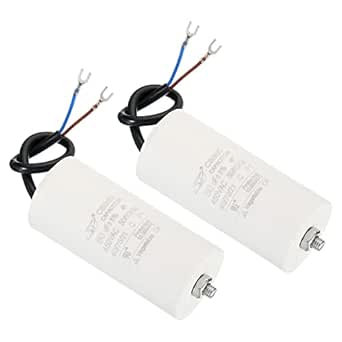 PATIKIL CBB60 80uF Running Capacitor,2Pcs AC 450V 2 Wires 50/60Hz Cylinder Bottom with Screw ...