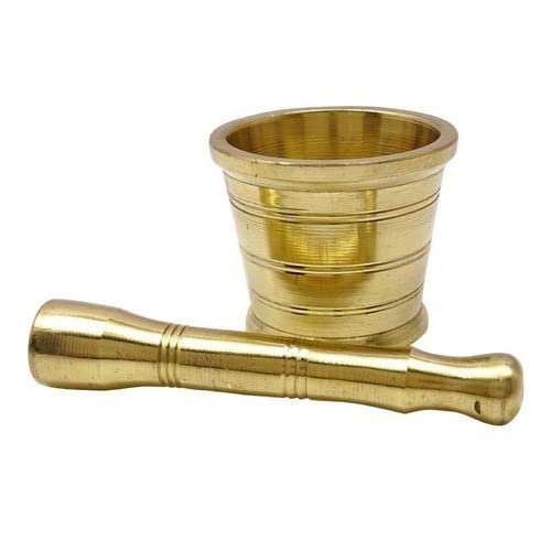 PRANCHI BRASS KHALBATTA, KHALLAD MUSLI, HAND MASHER, GOLD (LARZE SIZE ...