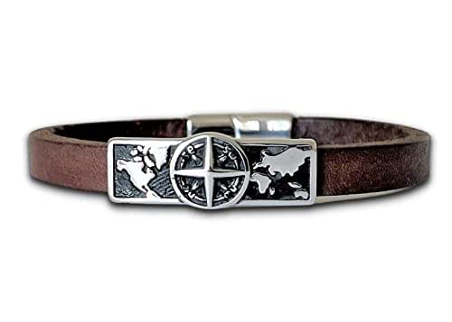 Amazon.com: Leather Compass Bracelet with Strong Double Locking Clasp ...