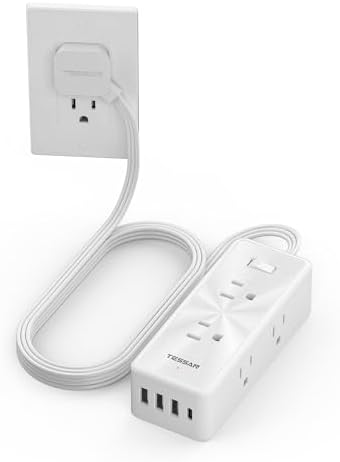 Ultra Thin Flat Plug Power Bar, TESSAN 5 Ft Slim Flat Extension Cord ...