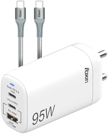 Foxin 95W GaN Charger | Dual PD Type-C & USB-A QC Adapter, 2 Mtr. 100W Cable Included ...