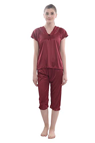 Buy FNK Style Satin Sexy Night Suit Set with Top & Capri for Women ...