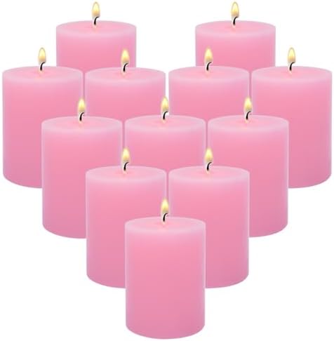 Amazon.com: Pink Pillar Candles, 12 Pack 2"x3" Inch Unscented Hand ...