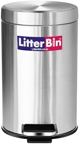 LITTERBIN Stainless Steel Pedal Dustbin with Lid | Small Compact Space Saver SS Trash Can For ...