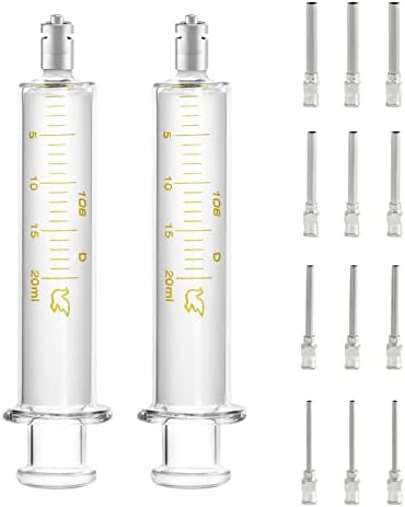 Amazon.com: QWORK 20ml Luer Lock Reusable Glass Syringe Stainless Steel ...