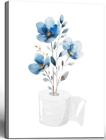 Amazon.com: Framed Bathroom Canvas Wall Art With Blue Flowers ...