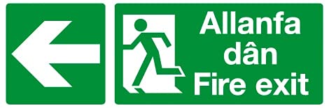 Allanfa Dan Fire Exit Left Welsh English Safety Sign Pvc | Desertcart UAE