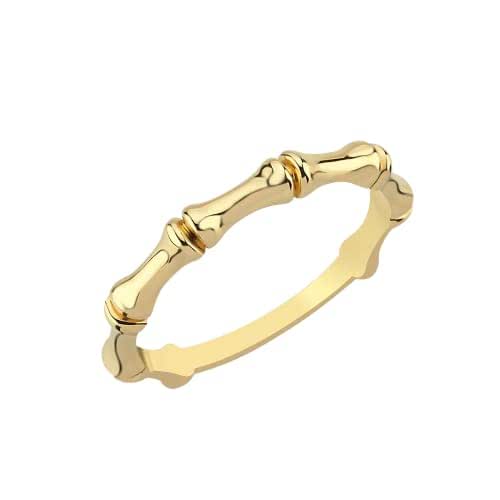 Amazon.com: 14k Real Gold Bamboo Band Ring for Women - 14k Gold ...