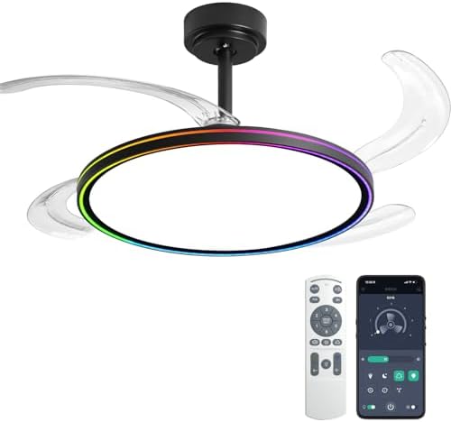 BAYSQUIRREL Slim Retractable Ceiling Fan, 42 Inch Low Profile Ceiling ...