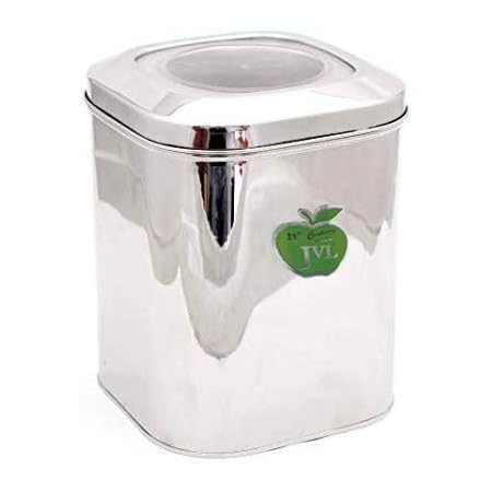 JVL Stainless Steel Storage Kitchen Containers Square Tin Deep Dabba ...