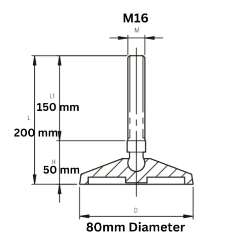 RUBBERGIANT Adjustable Feet M16 x 150mm – 1000kg Heavy Duty Levelling ...