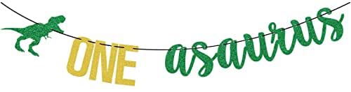 Amazon.com: Green Gold ONEasaurus Banner, Happy 1st Birthday Banner ...