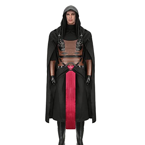 Mens Knight Darth Revan Costume Full Set Outfit Tunic Hooded Robe Black ...