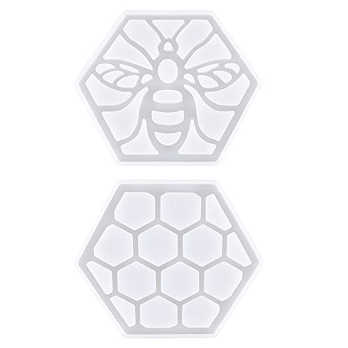 2 Pcs Bee Honeycomb Resin Coaster Molds DIY Silicone Moulds Hexagon ...