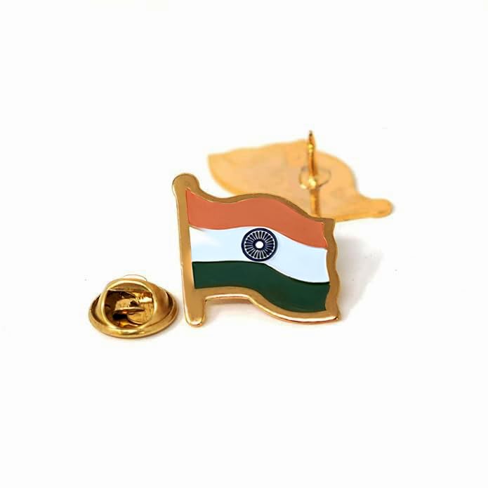 Buy NEHA ARTS Indian Flag with Gold Finish - Waving National Flag Badge ...