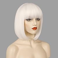 Amazon.com : MOSINA White Bob Wig Short Bob Wigs with Bangs for Women ...