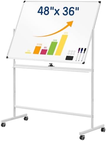 VUSIGN Double-Sided Mobile Dry Erase White Board, 48 x 36 Inches Height ...