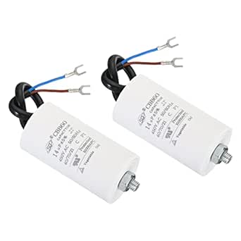 PATIKIL CBB60 14uF Running Capacitor,2Pcs AC 450V 2 Wires 50/60Hz Cylinder Bottom with Screw ...